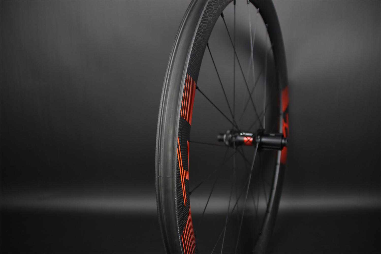 AR46 Disc-46mm Deep Carbon Road Wheelset/Hexa-Comb Weave Orange Decal
